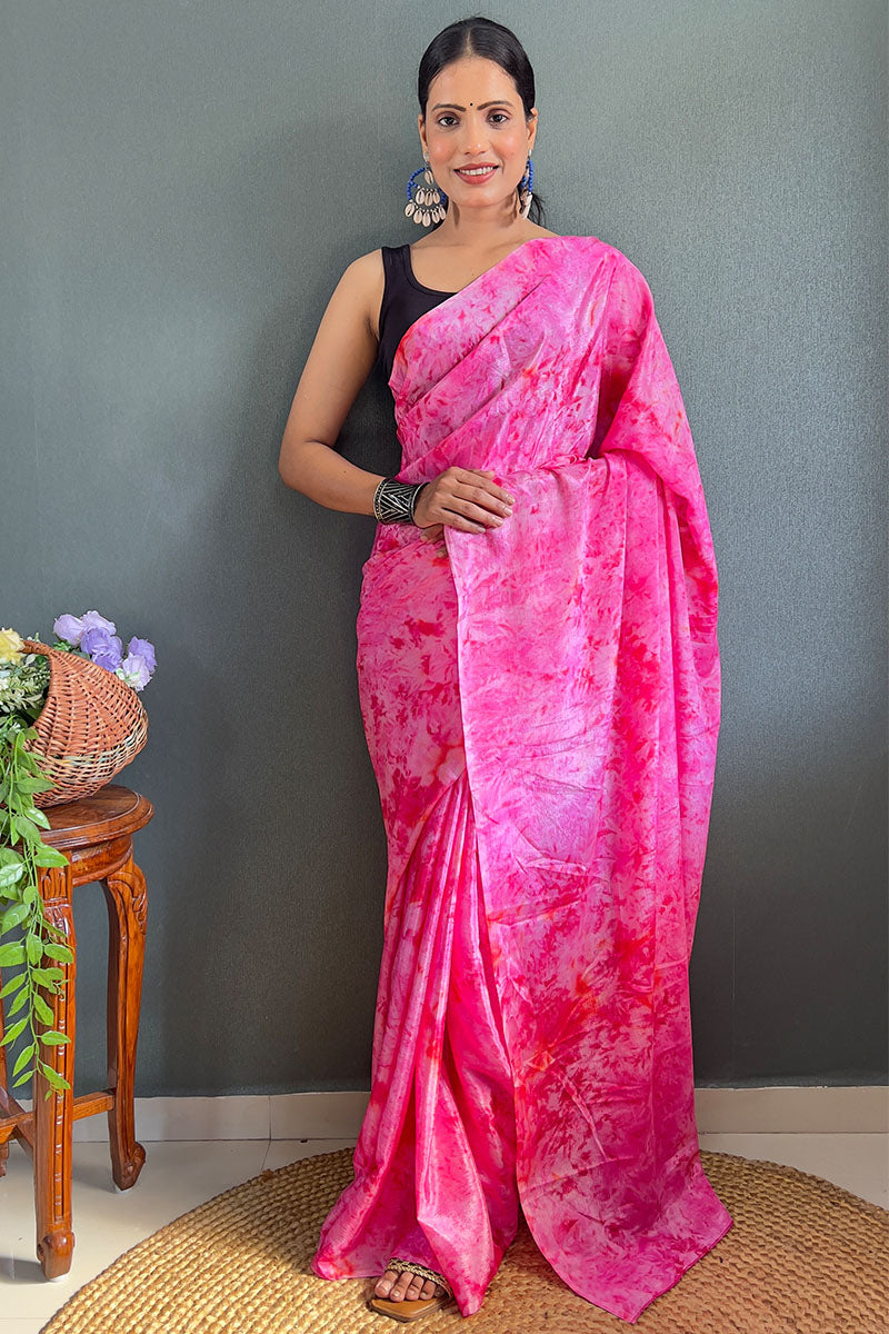 Quintessential Pink 1 Minute Ready To Wear Chinon Silk Saree – Annerafab